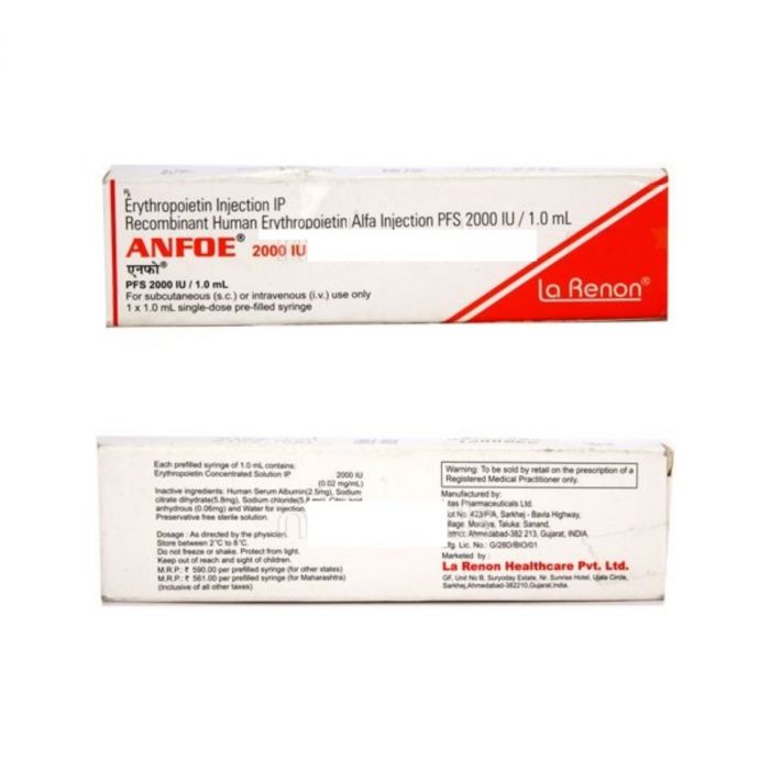 Anfoe 2000 IU Injection | Epoetin Alfa | Procrit | Precautions | Uses
